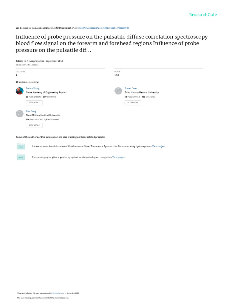 2019 Influence Of Probe Pressure On The Pulsatile Diffuse Correlation