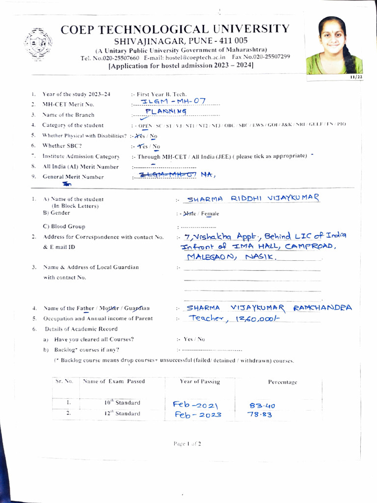 Hostel Form | PDF