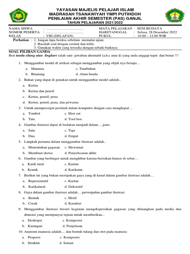 Pas Semgan Kelas 8 SBK | PDF | Metode & Bahan Ajar | Seni
