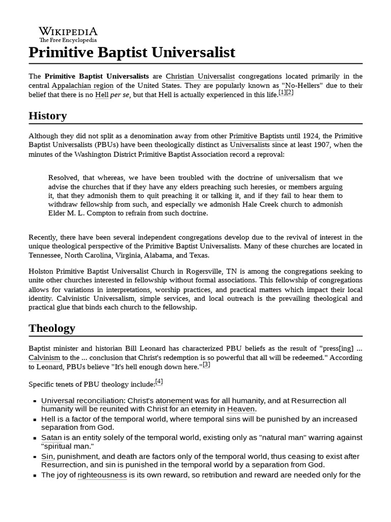 Primitive Baptist Universalists Overview | PDF | Religious Faiths ...