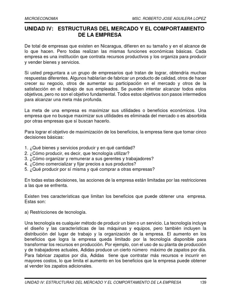 Unidad Iv Estructuras Del Mercado y El Comportamiento de La Empresa | PDF | Mercado (economía ...