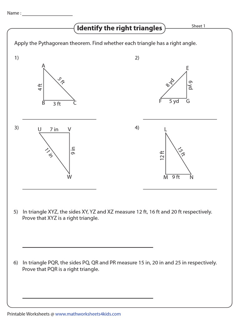Identify Right Triangles Worksheet | PDF | Triangle | Mathematical Objects