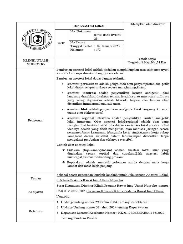 Sop Anastesi Lokal | PDF | Sains & Matematika