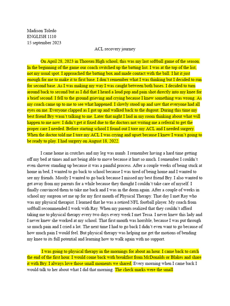 Mwa 1 Acl Recovery | PDF | Pitcher | Batting (Baseball)