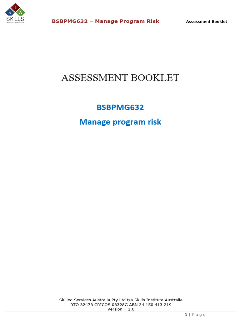 BSBPMG632 - Asessment Booklet - Student - V1.0 | PDF | Risk Management | Risk