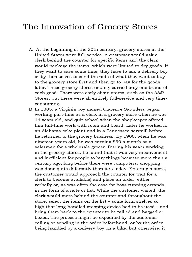 The Innovation of Grocery Stores ESL | PDF | Grocery Store | Retail