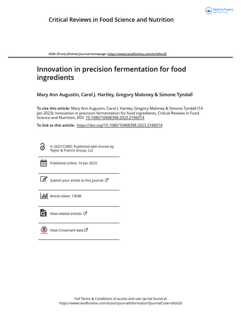 Innovation in Precision Fermentation For Food Ingredients | PDF | Fermentation | Foods