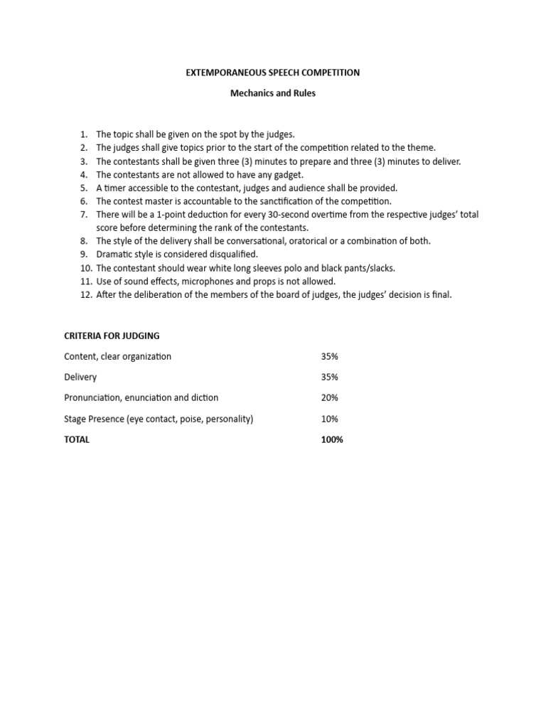 Extemporaneous Speech Competition | PDF
