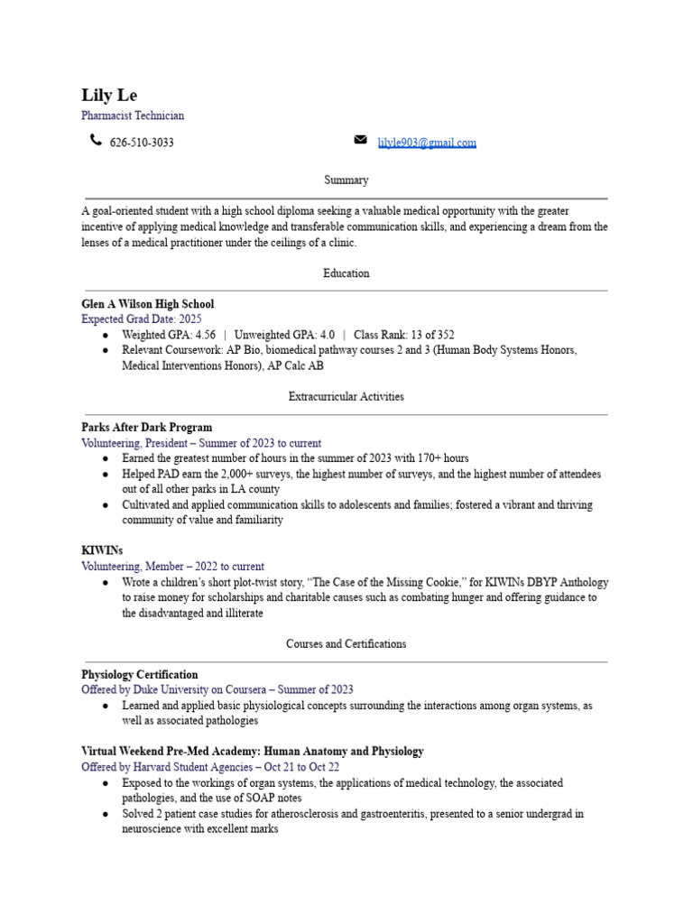 Aspiring Pharmacist Technician Resume | PDF