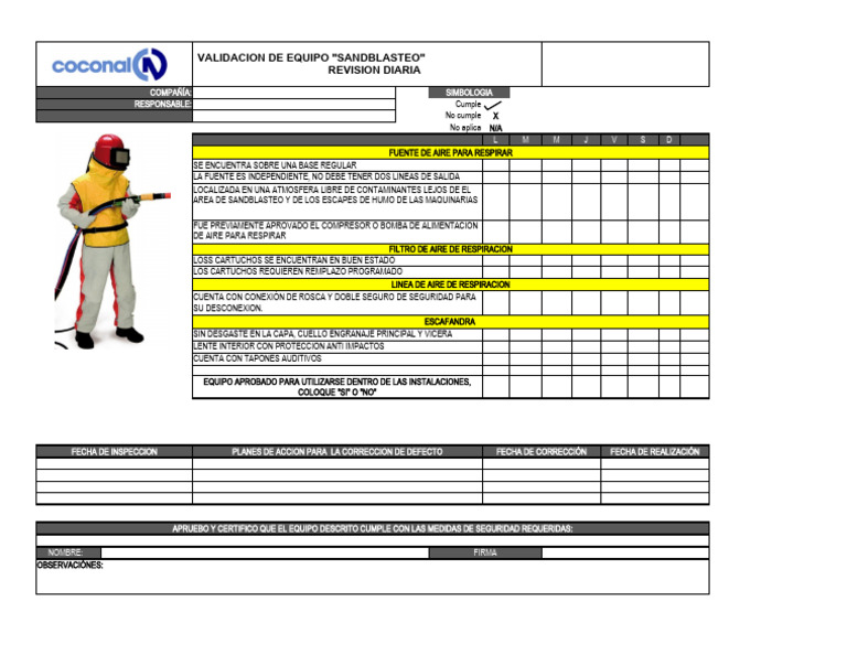 Checklist Sandblasteo | PDF | Gases | Física Aplicada e Interdisciplinaria