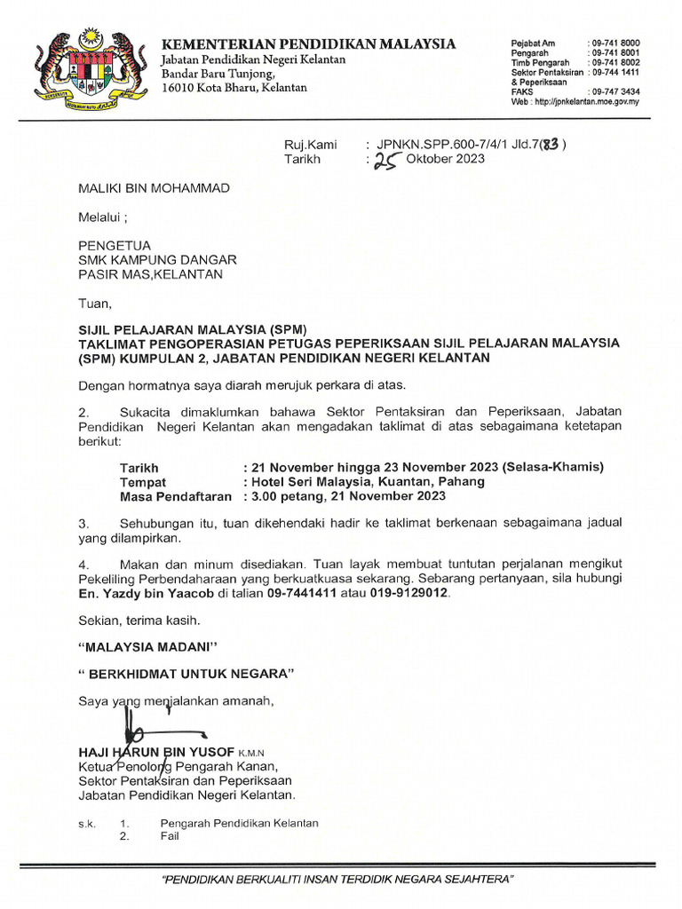 Surat Taklimat Peperiksaan SPM Maliki | PDF