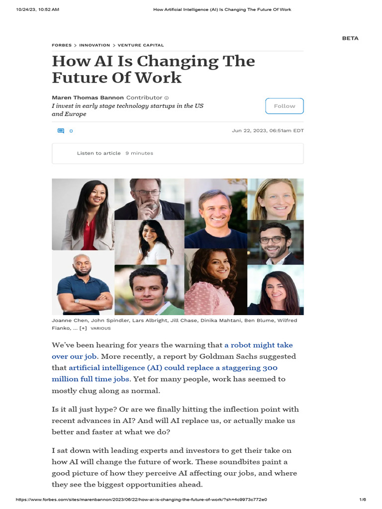 How Artificial Intelligence (AI) Is Changing The Future of Work | PDF | Artificial Intelligence ...