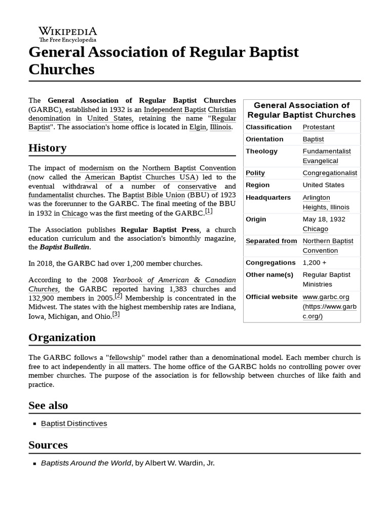 General Association of Regular Baptist Churches | PDF | Baptists ...