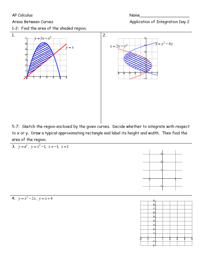 Review Day 2 Area Between The Curves | PDF | Area | Integral