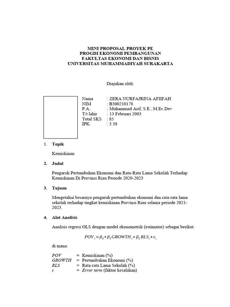 Mini Proposal Praktek Ekonometrika | PDF