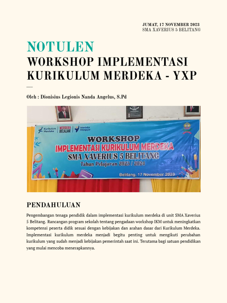 Notulen Workshop Implementasi Kurikulum Merdeka | PDF | Karier & Perkembangan
