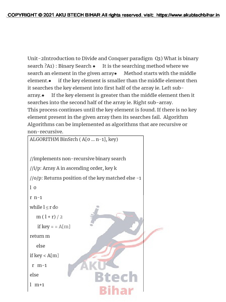 Unit 2 Introduction To Divide and Conquer Paradigm 1 | PDF | Applied Mathematics | Algorithms