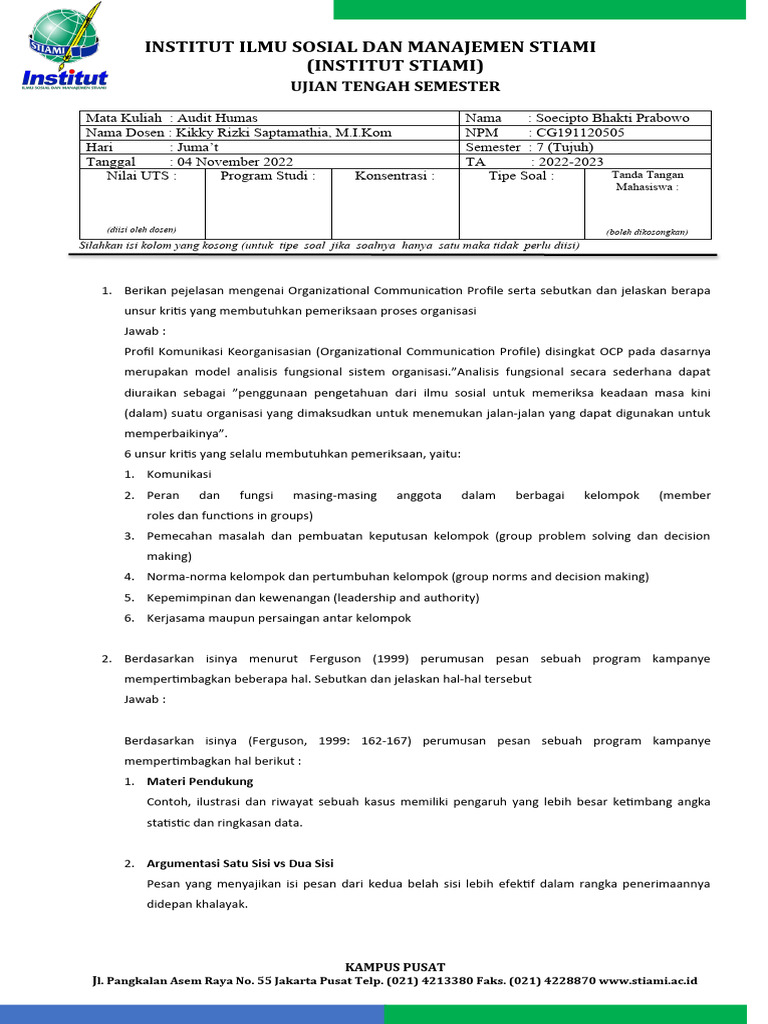 Uts - Audit Humas - Soecipto Bhakti Prabowo | PDF