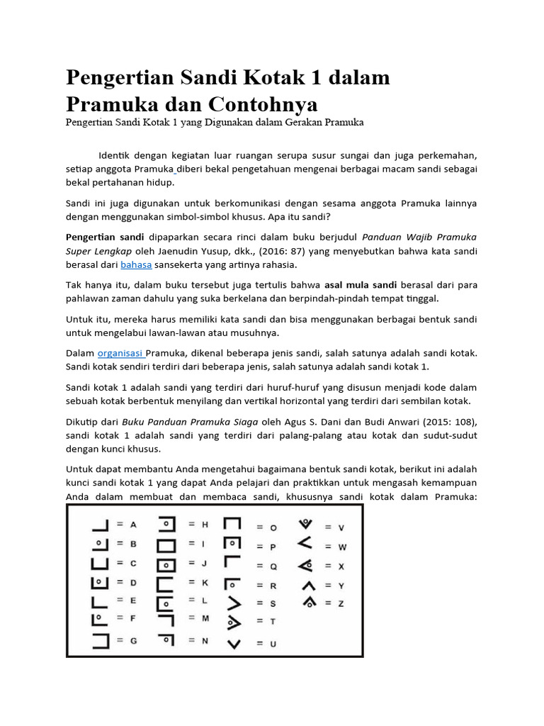 Pengertian Sandi Kotak 1 Dalam Pramuka Dan Contohnya | PDF