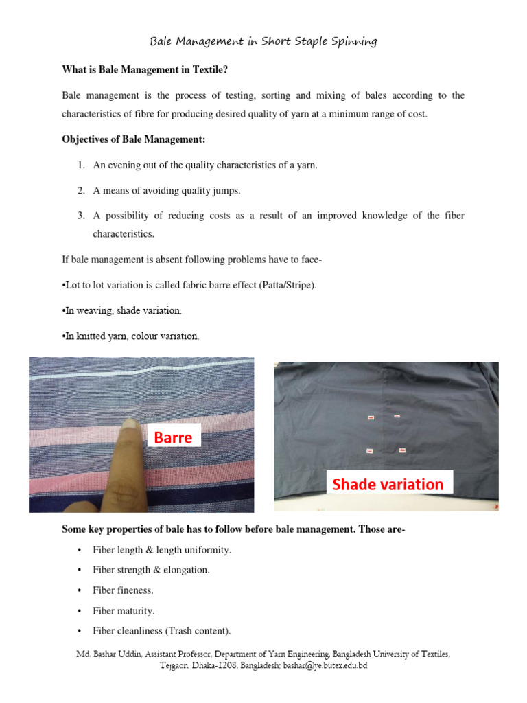 Bale Management | PDF | Spinning (Textiles) | Yarn
