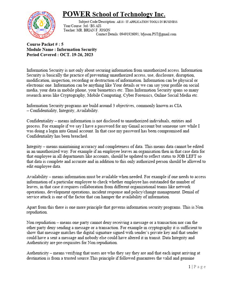 Ae18-Course Packet 5-Worksheet 5-Oct.19-26, 2023 | PDF | Password ...