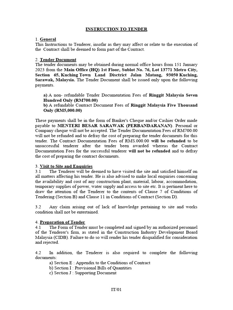 Instruction To Tender Latest 2 | PDF | Procurement | Business