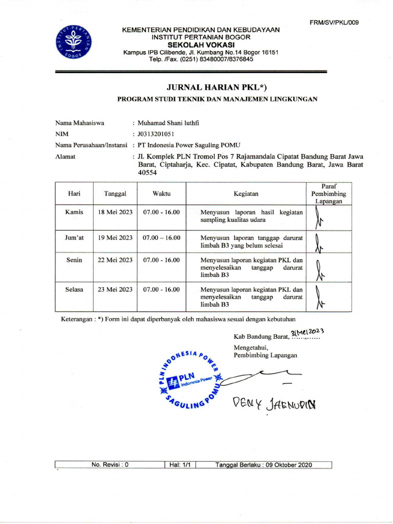 Contoh Jurnal Harian PKL | PDF