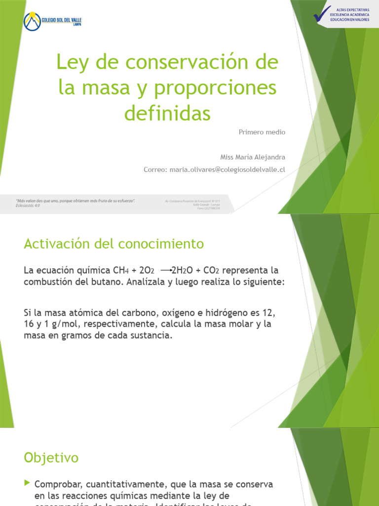 Ley de Conservación de La Masa y Proporciones Definidas | PDF | Masa ...