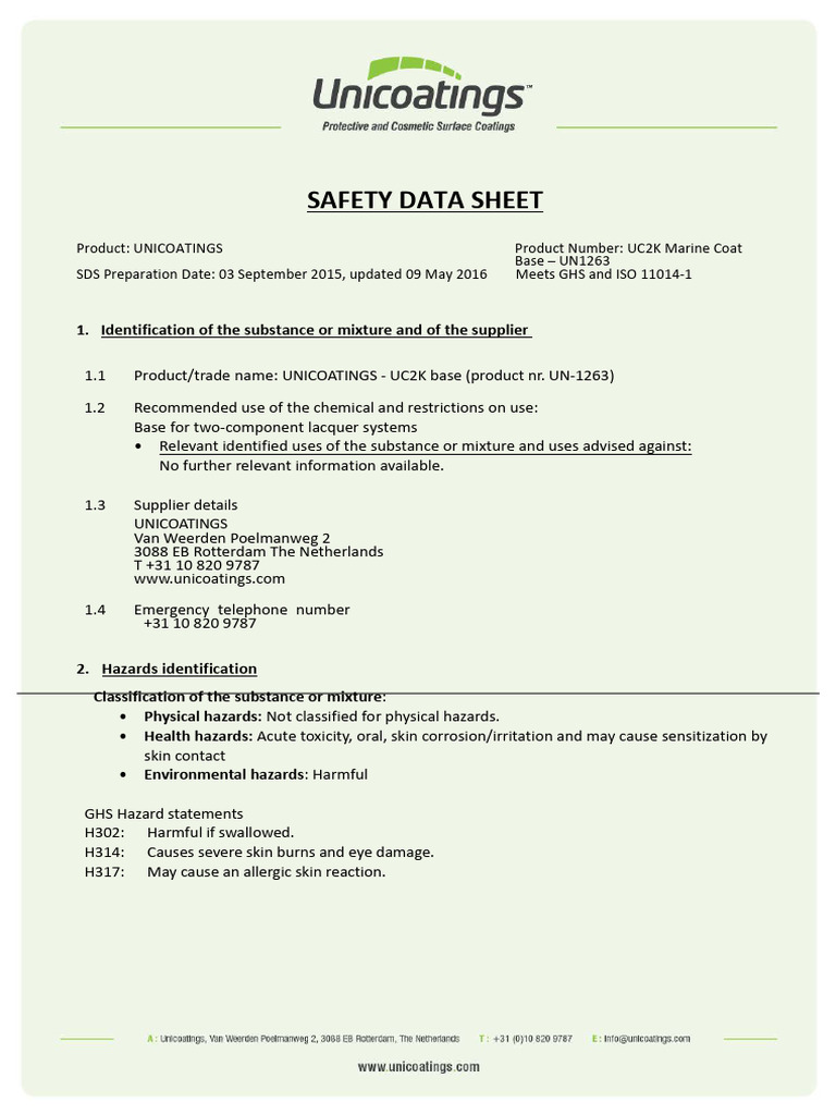 Uc2k Marine Coat Base Sds | Download Free PDF | Toxicity | Dangerous Goods