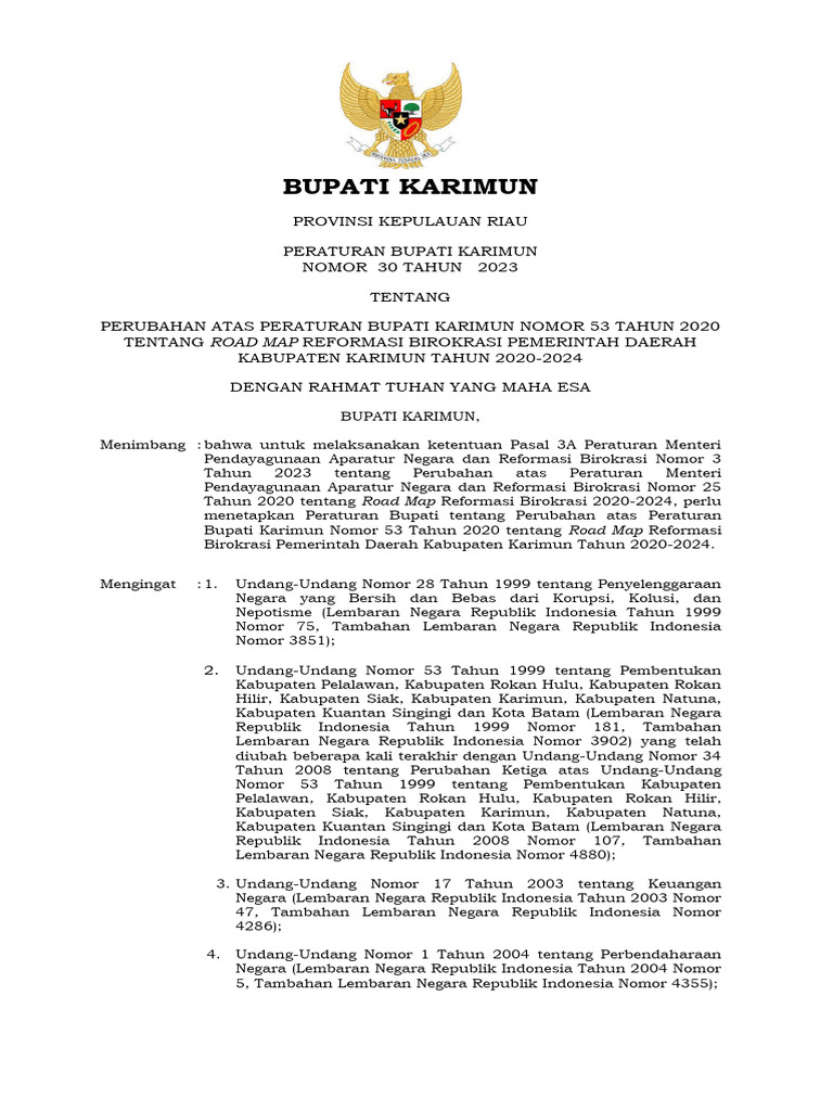 Road Map RB KARIMUN Perubahan 2020-2024 OK | PDF