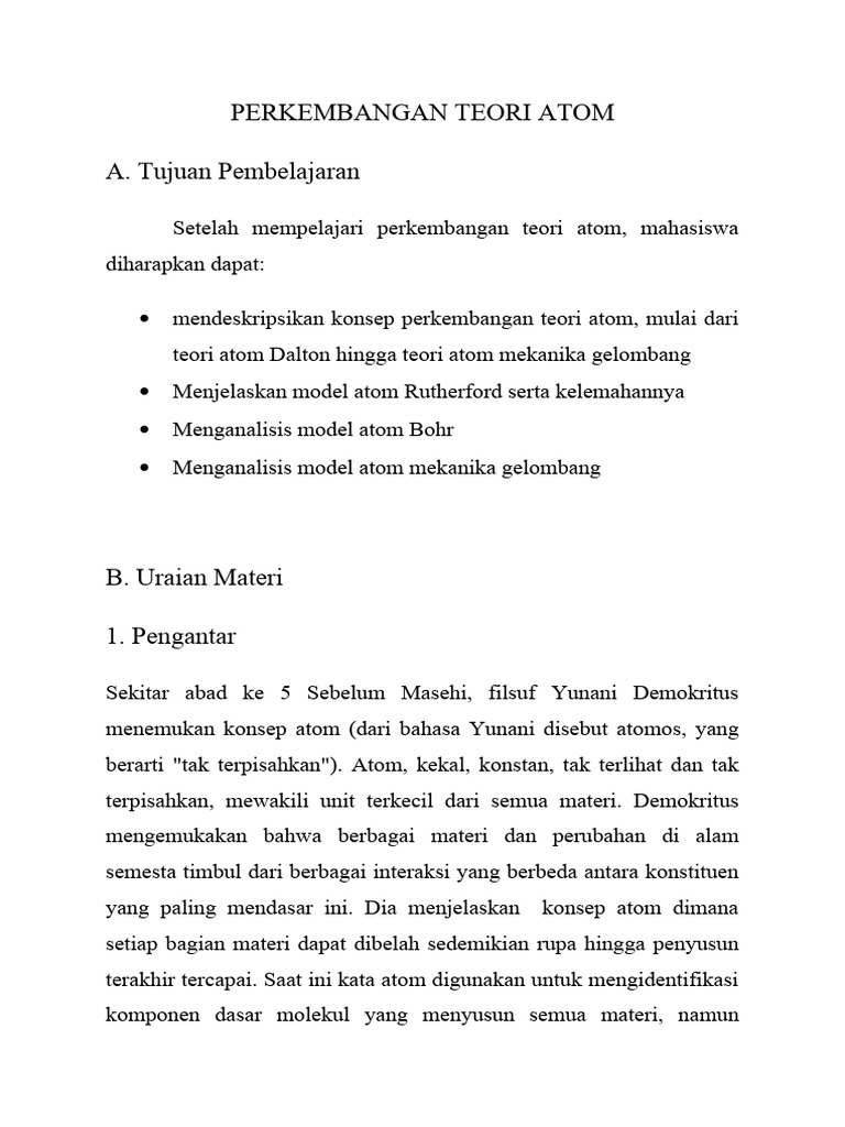Perkembangan Teori Atom | PDF | Sains & Matematika
