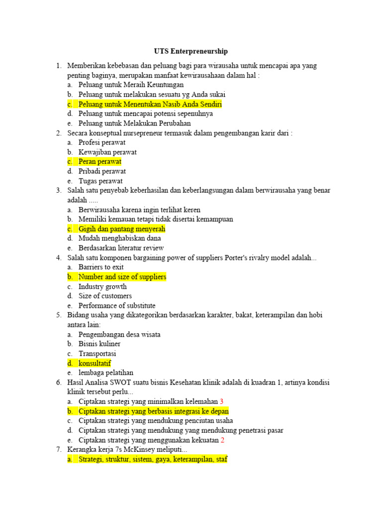 UTS Enterpreneurship | PDF | Karier & Perkembangan | Bisnis