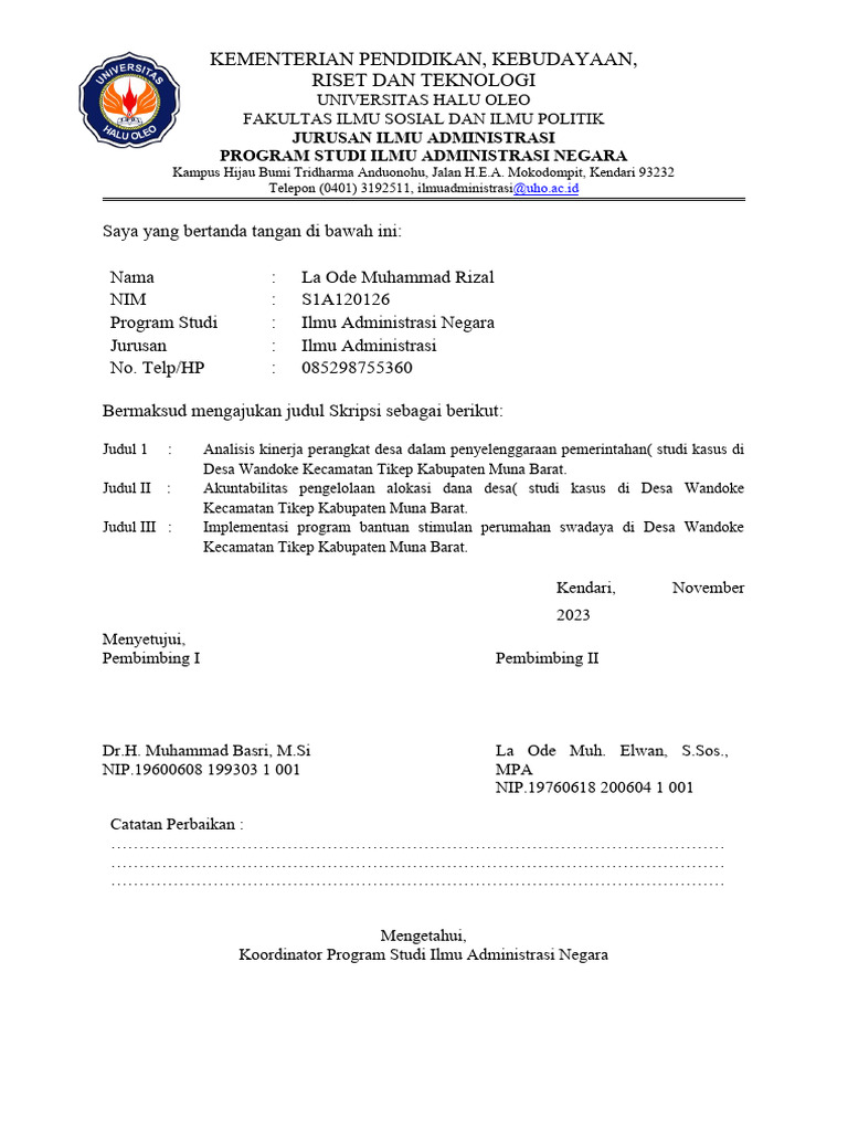 Format Pengajuan Judul Skripsi | PDF