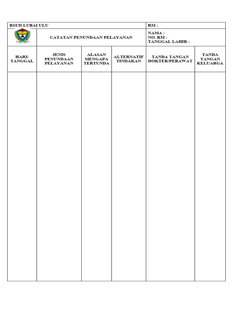 Form RM Catatan Penundaan Pelayanan | PDF