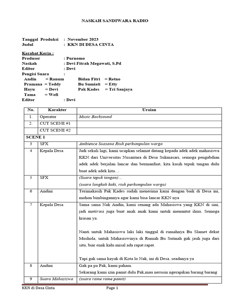 Naskah Sandiwara Radio - KKN Di Desa Cinta | PDF