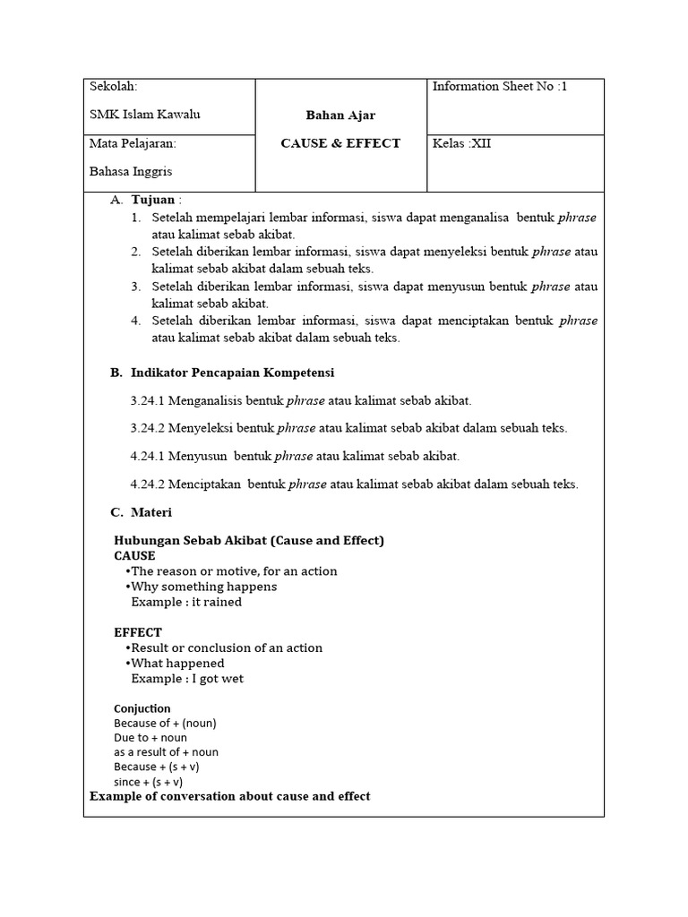 BAHAN AJAR 1 - Cause and Effect | PDF