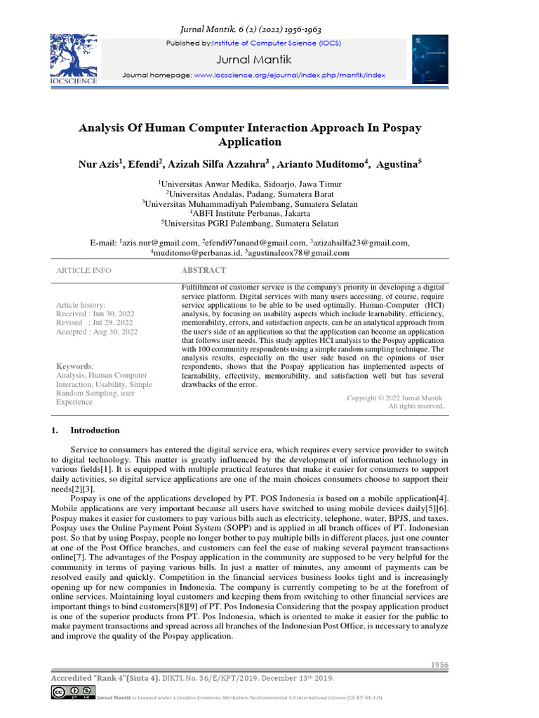 Aziz DKK (2022) HCI Di Pospay Application | PDF | Usability | Human ...