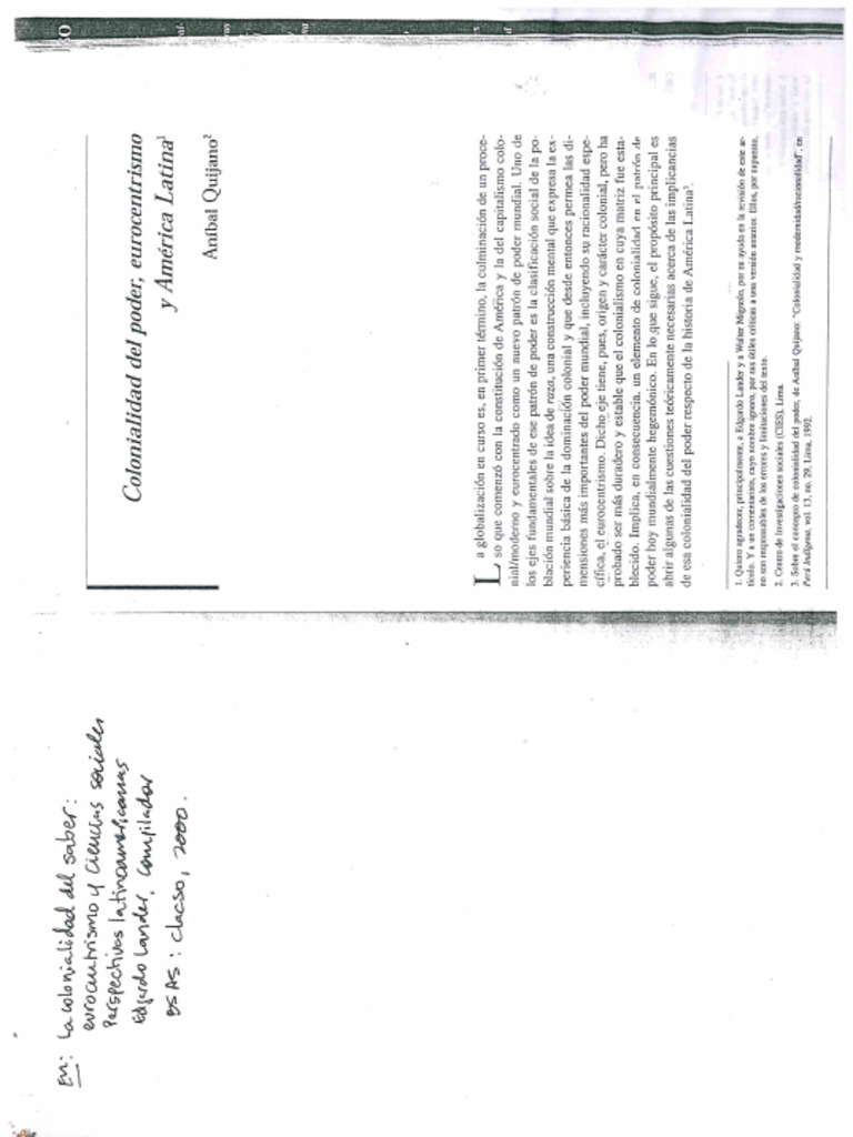 Quijano. Colonialidad Del Poder, Eurocentrismo y América Latina | PDF