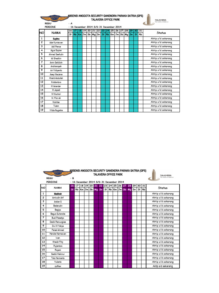 Template Absensi Real | PDF