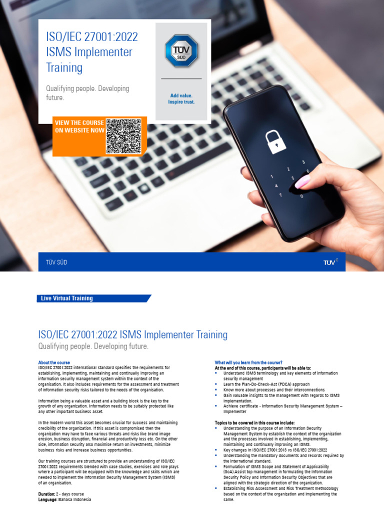 Iso Iec 27001 2022 Isms Implementer Training Course Details Pdf