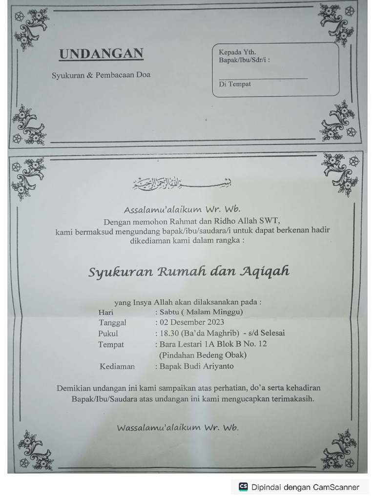 Undangan Syukuran Rumah Dan Aqiq | PDF