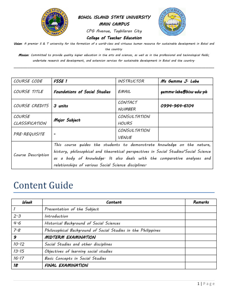 Content Guide FSSE 1 | PDF | Science | Social Sciences