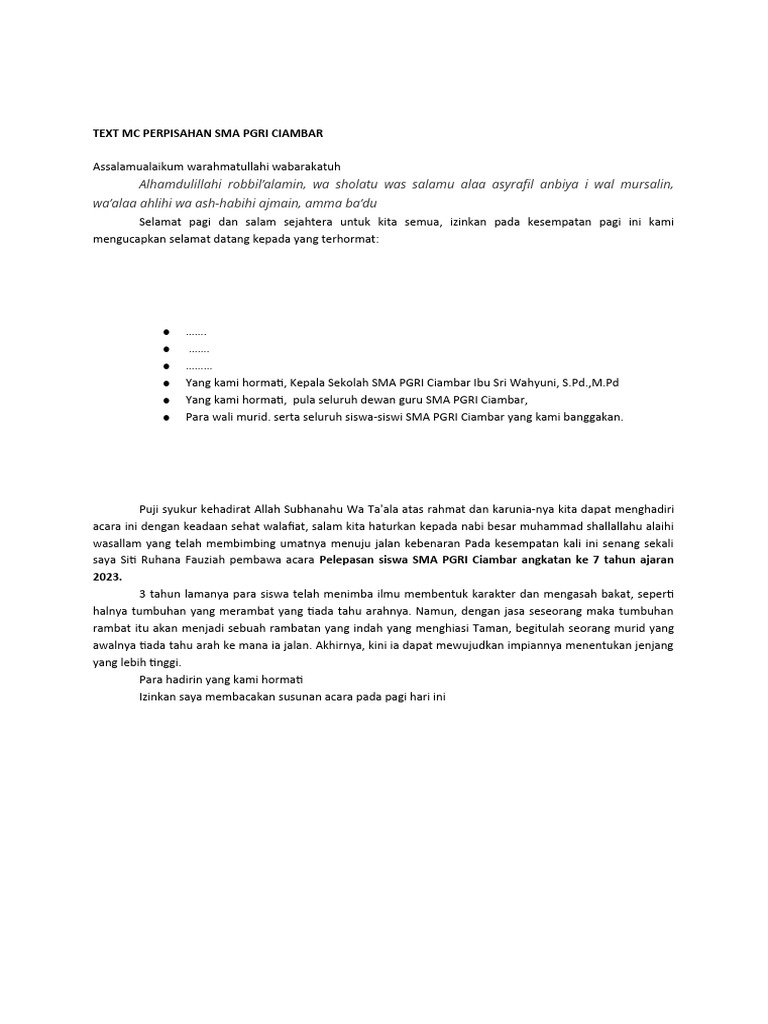 Text MC Perpisahan | PDF