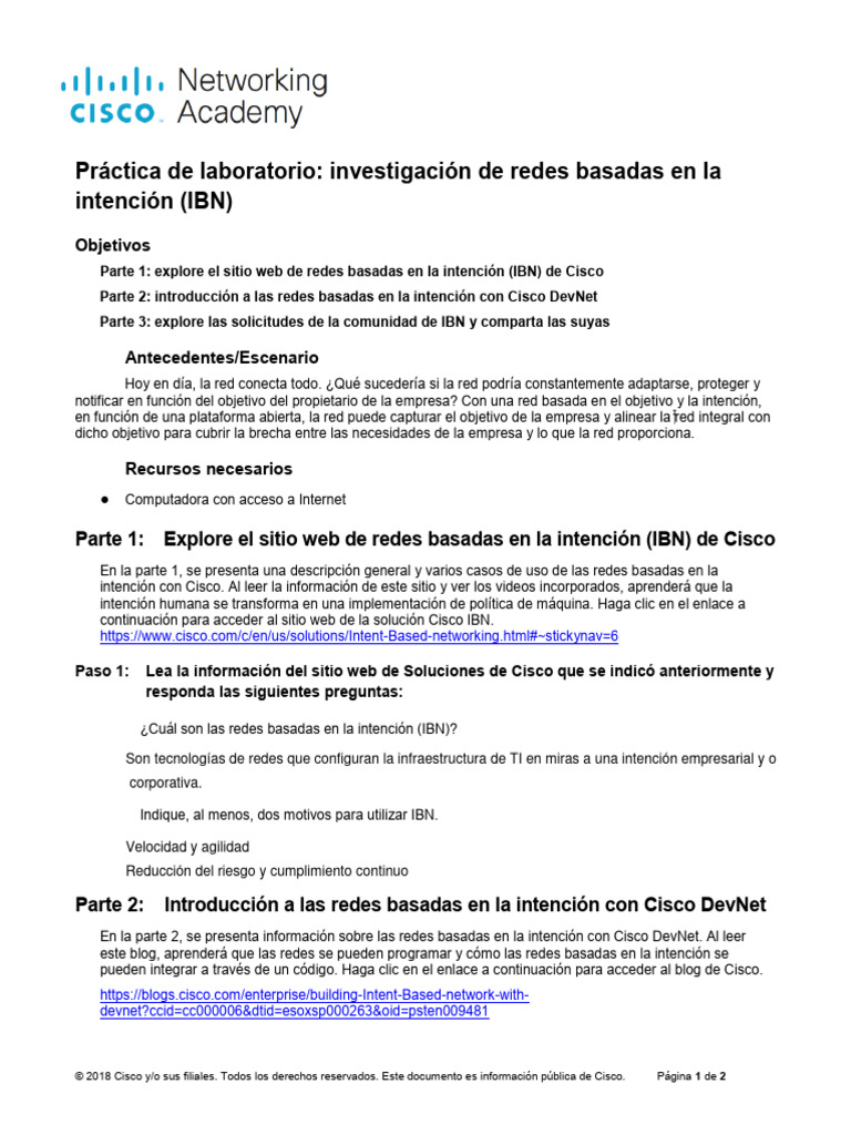4.1.3.4 Lab - Researching Intent-Based Networking (IBN) | PDF | Red mundial | Internet y web