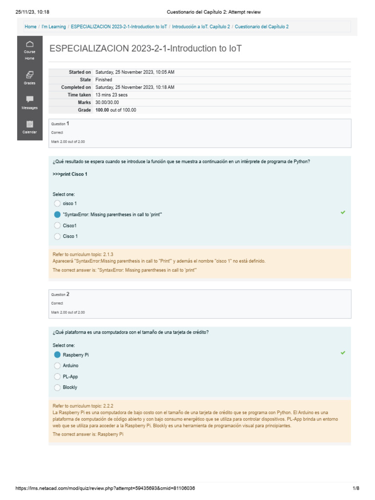 Cuestionario del Capítulo 2_ Attempt review | PDF | Python (lenguaje de ...