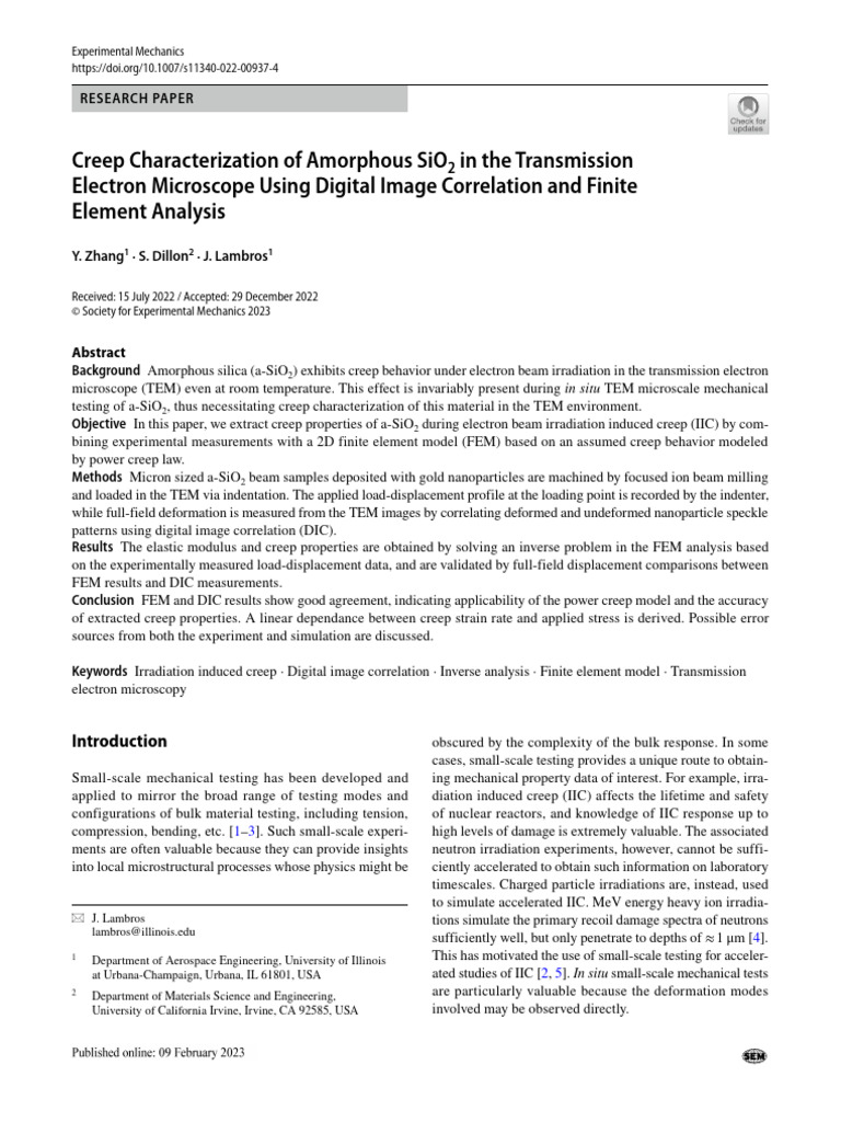 Creep Characterization of Amorphous Sio in The Transmission Electron ...