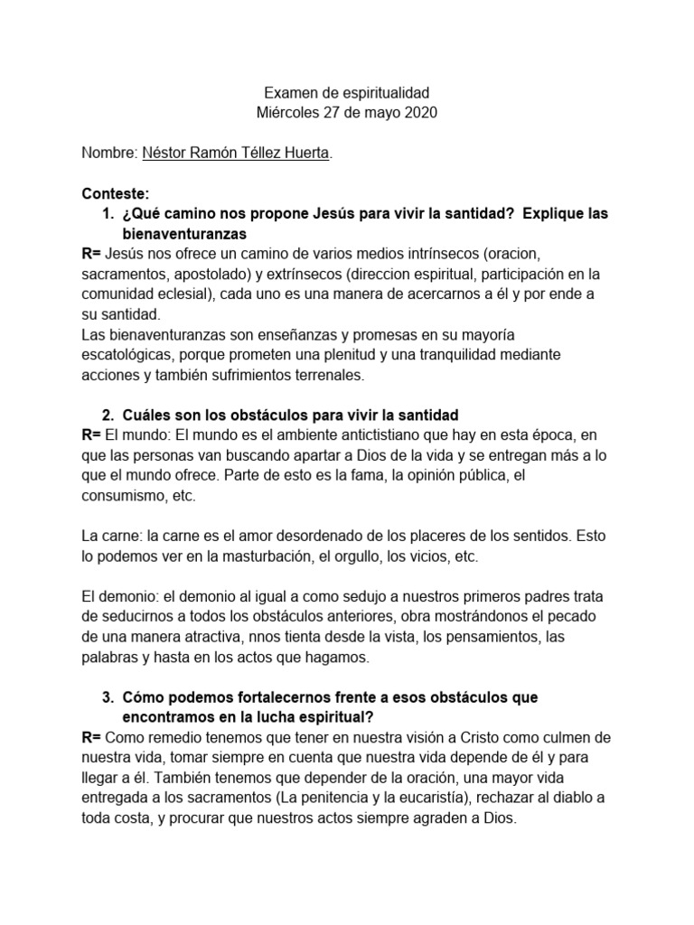 Examen de Espiritualidad II | PDF | Religión y espiritualidad