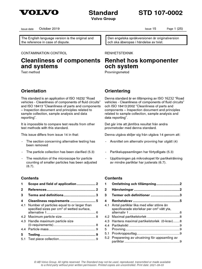 Standard STD 107-0002: Cleanliness of Components and Systems Renhet Hos Komponenter Och System | PDF