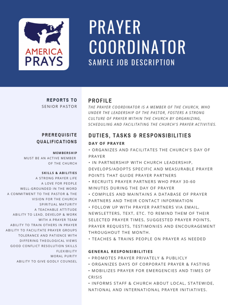 Job Description Practical Tips Prayer Coordinator | PDF | Prayer | Pastor