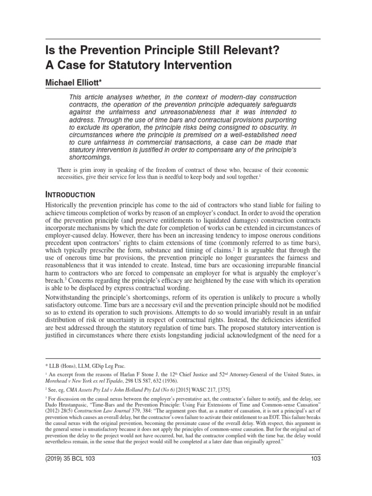 Michael Elliott, Is The Prevention Principle Still Relevant - A Case For Statutory Intervention ...